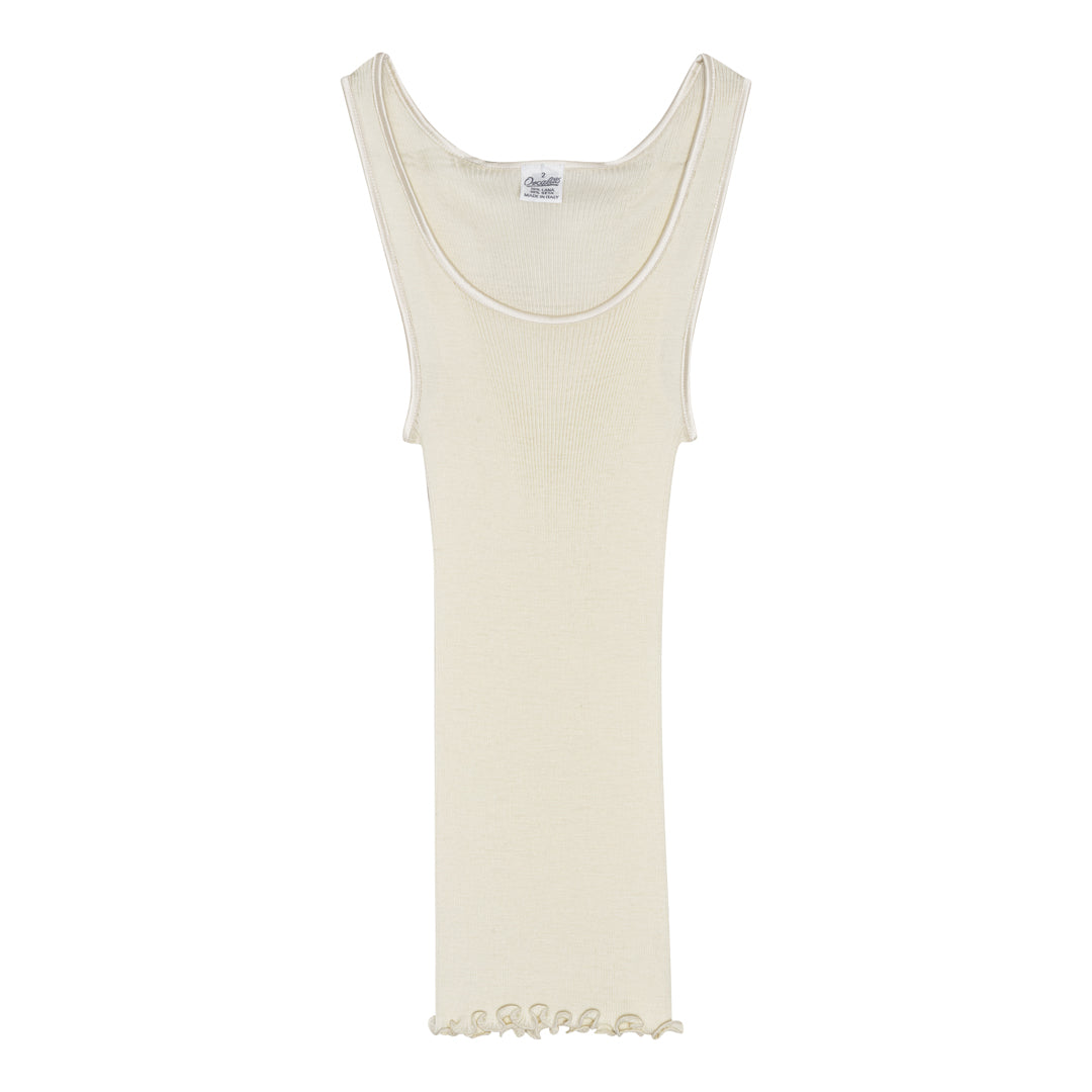 Cami Wool Silk Rib Satin Trim 3422 - Tank Top - Ivory